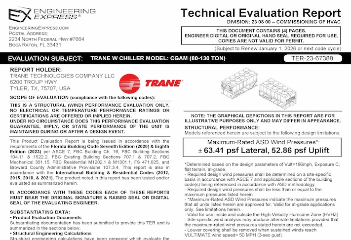 Trane: W Chiller Model CGAM (80 - 130 Tons) Units