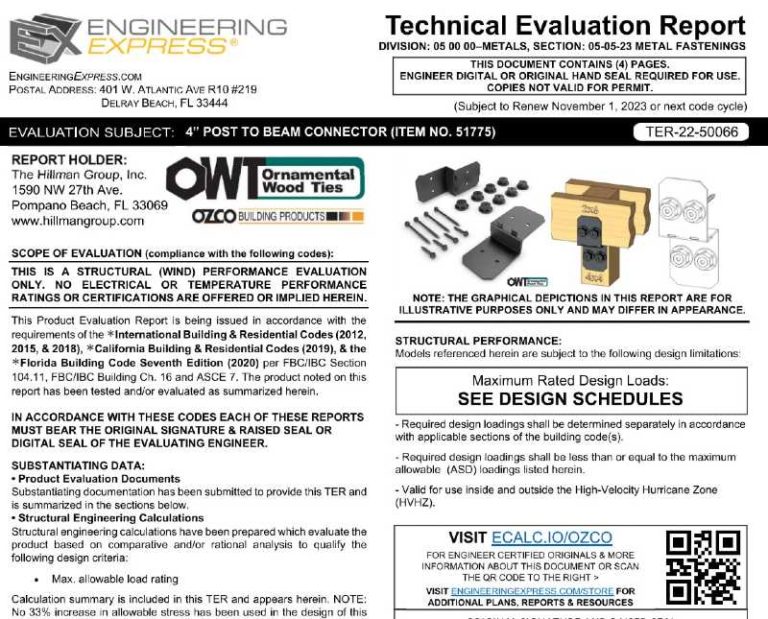 National evaluation reports for ozco building products hillman group