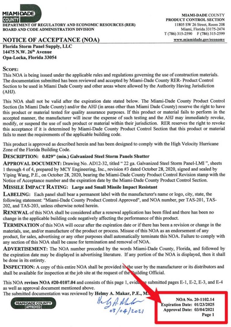 Whats the difference between the Miami Dade NOA Quality Assurance Date ...