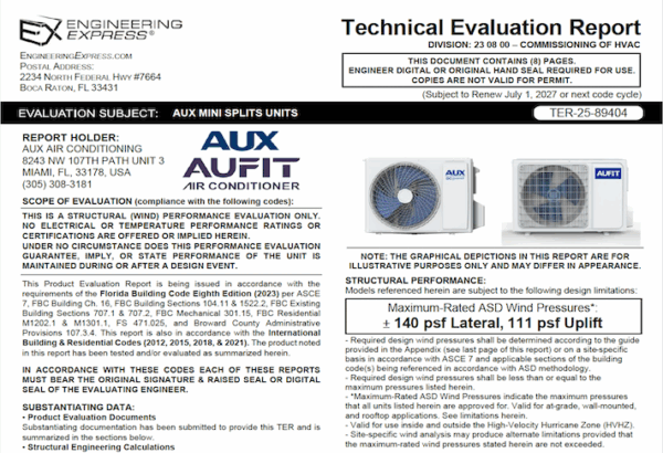 Aux Air Conditioning: Aux Mini Splits Units Technical Evaluation