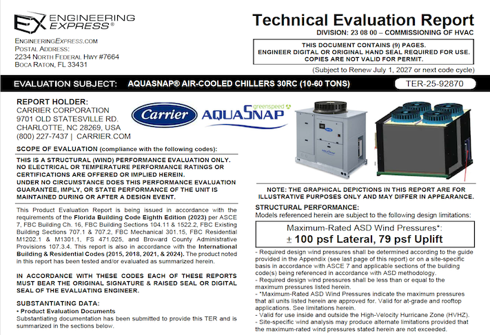 Carrier: Aquasnap® Air-Cooled Chillers 30RC (10-60 Tons) Technical ...