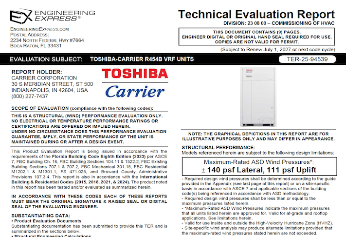 Carrier: Toshiba / Carrier R454B VRF Units